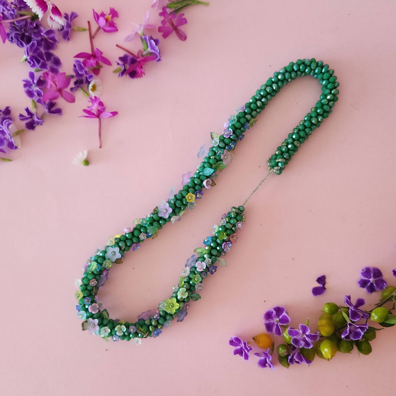 Tulsi: Jewelled Flower Mala Small - Remember Krishna